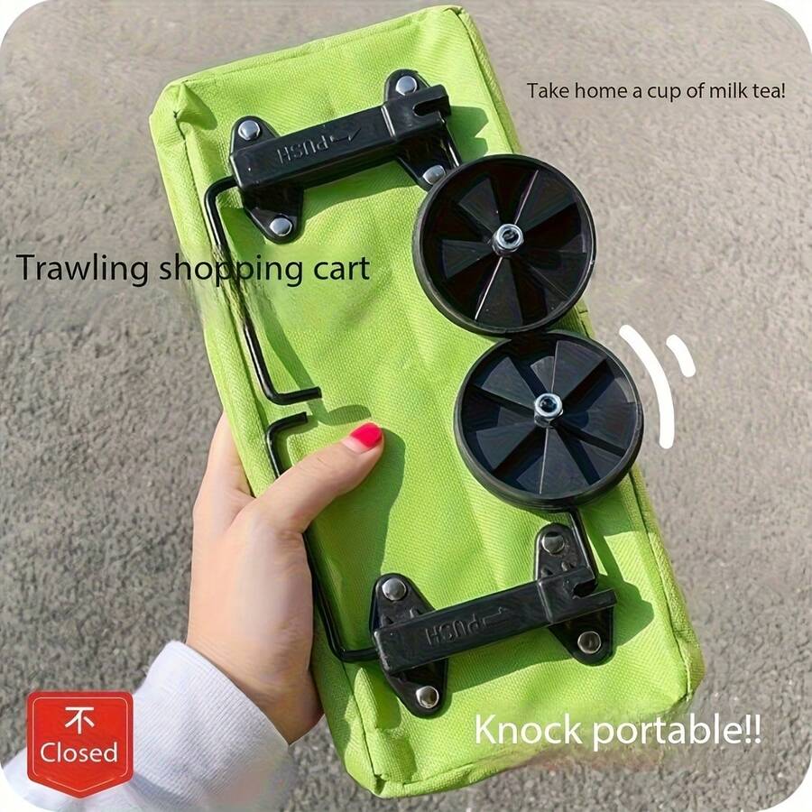 Portable Folding Shopping Cart With 4 Heavy-Duty Oxford Fabric Wheels ...