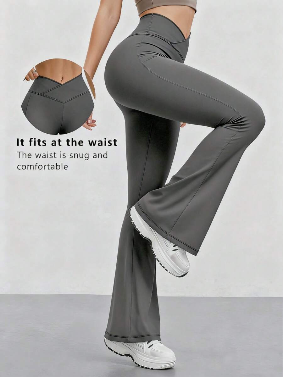 YEOREO Kalie Flare Scrunch Leggings For Women V Cross Waist Bell Bottom ...