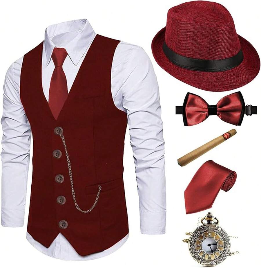 Halloween 1920s Mens Costume 2025,Gatsby Gangster Vest,Vintage Pocket ...