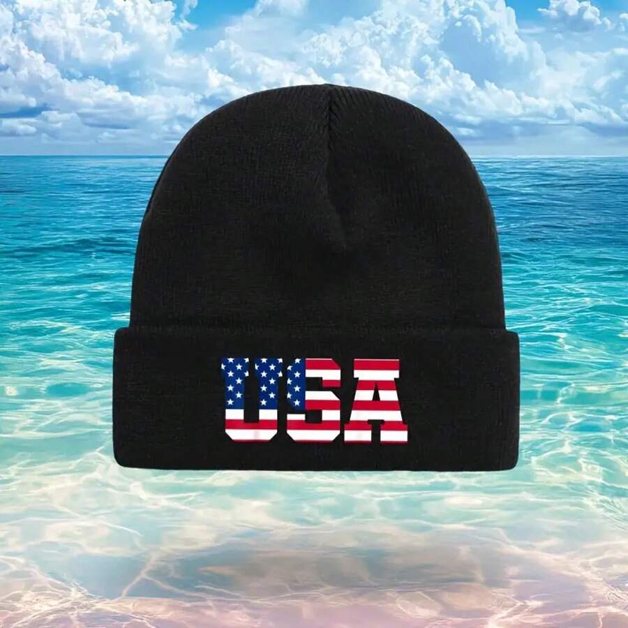 USA Flag Beanie Hat - Stretchy Slouchy Winter With USA Lettering & Star ...
