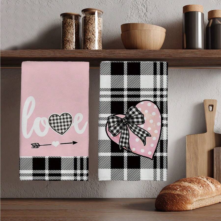 MEMNUN 2pcs Pink & Black/White Plaid Bow, Heart, Love Pattern Kitchen ...