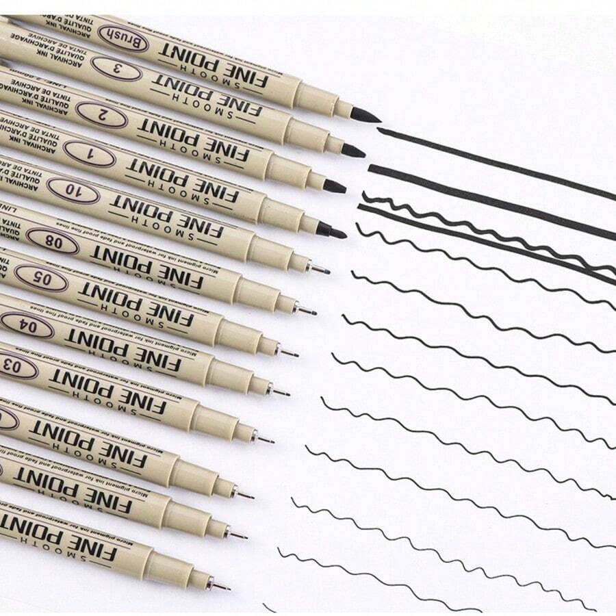 12pcs Crochet Liner Pens, Painting Brush Set, 0.5mm Fine Tip Pens ...