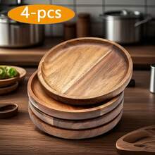 4-Piece Acacia Wooden Tray: Round Cheese, Dessert, Cake, Fruit, And ...