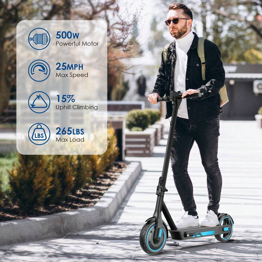 Electric Scooter 500W Powerful Motor 25MPH Top Speed 22 Miles Range 36V ...