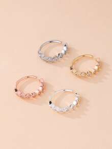 4pcs Elegant Vintage Copper Inlaid Cubic Zirconia Square Nose Rings ...