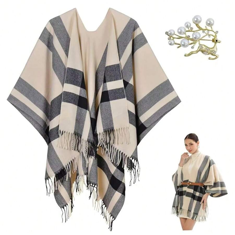 Women'S Shawl Wraps, Open Poncho Cape Sweater Casual Cardigan Shawls ...
