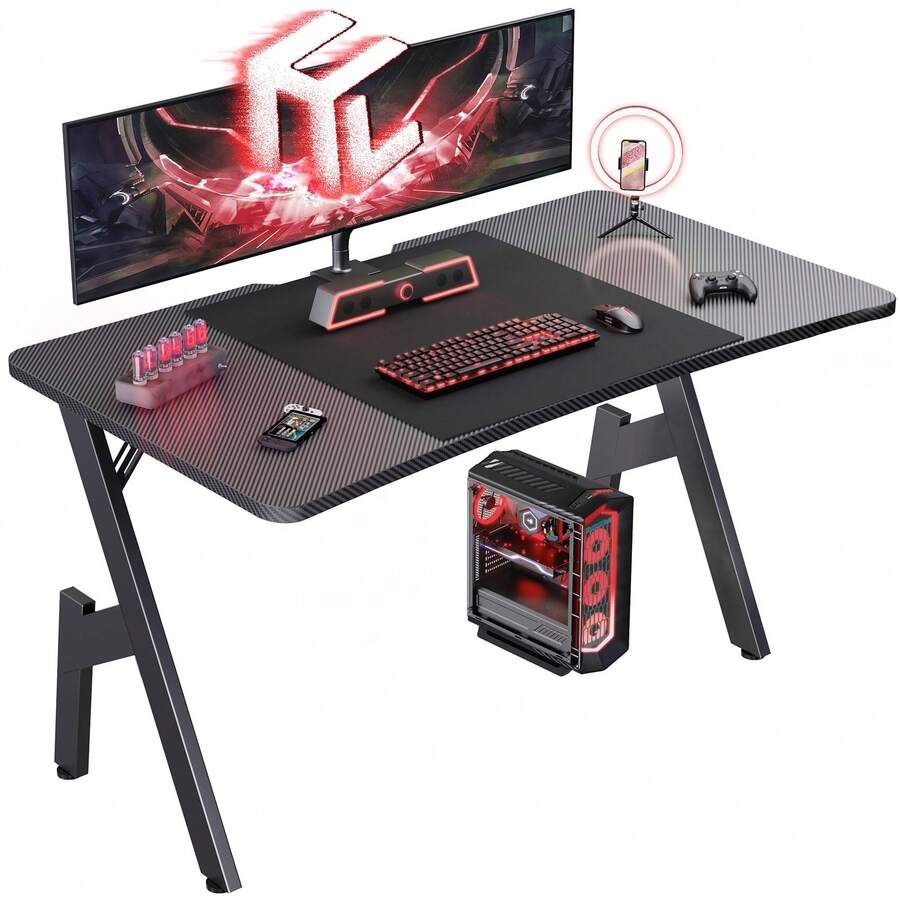 DLONGONE Gaming Desk With Carbon Fibre Surface- A Shaped 80/100cm Gamer ...