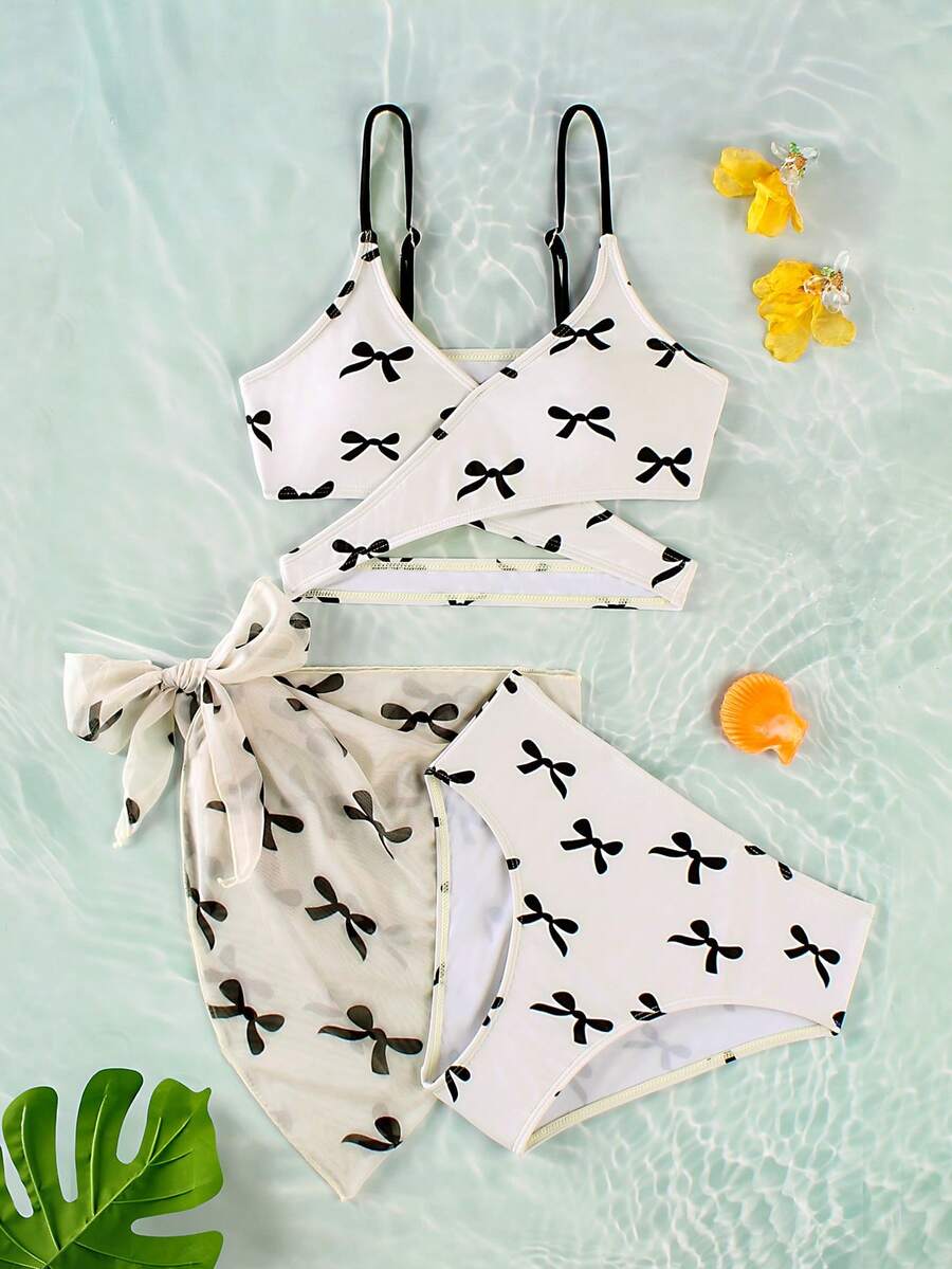 Nuevo conjunto de 3 piezas de traje de baño para niñas con decoración ...