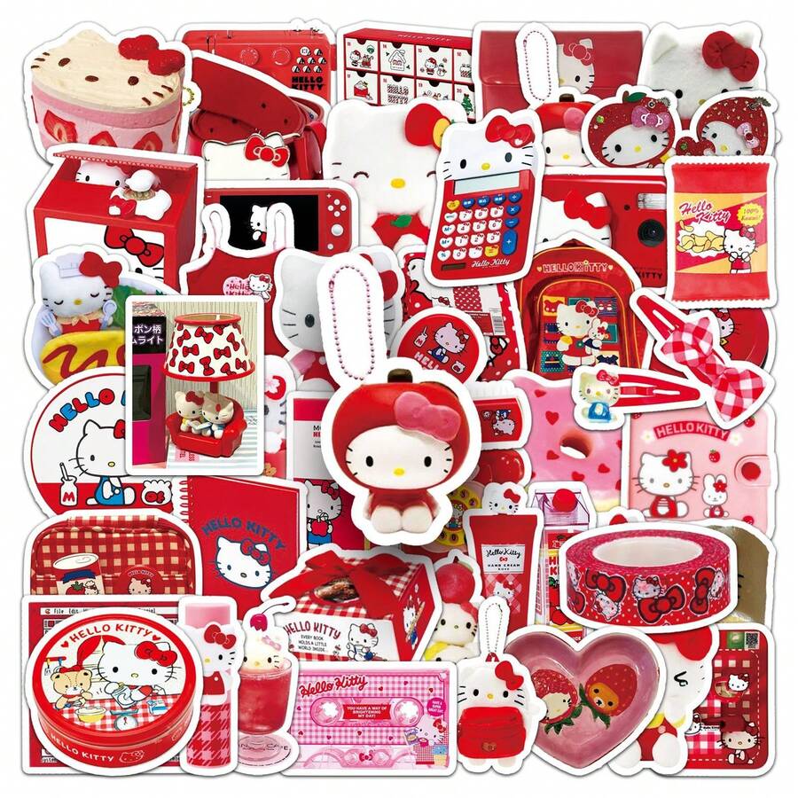 100pcs/Pack Cute Sanrio Hello Kitty Red Series Stickers For ...