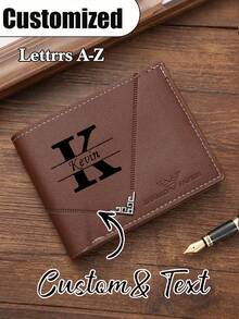 1pc Customized Men's Short Wallet In Solid Color With Letter Print ...