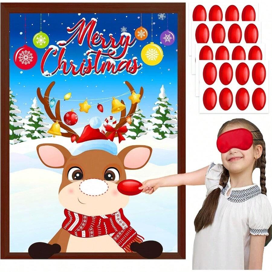 Christmas Party Games For Family Pin The Nose On The Reindeer Holiday ...