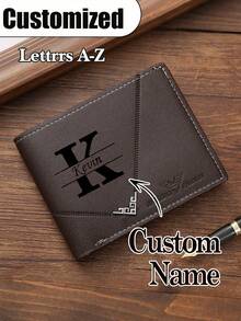1pc Customized Men's Short Wallet In Solid Color With Letter Print ...