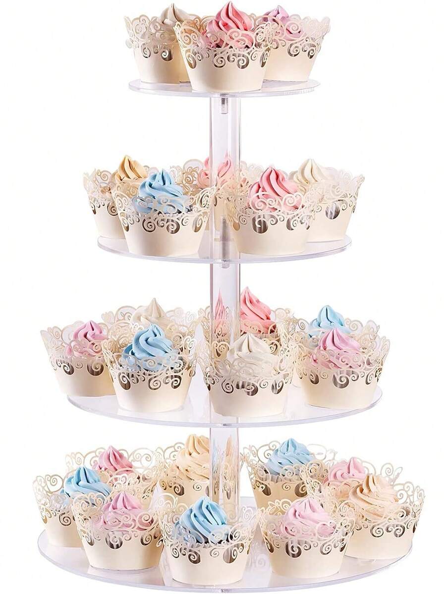 4 Tier Round Acrylic Cupcake Stand With Base, Premium Cupcake Holder ...