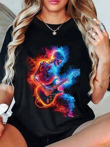 100% Cotton Skeleton Playing Guitar ,Rock Star Shredding Guitar T-Shirt ...