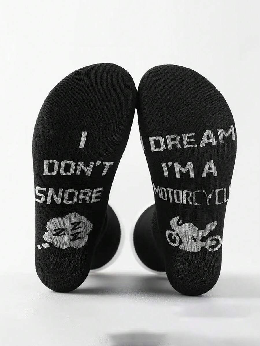 1 Pair Men's Black Socks Lettering "I DON'T SNORE, I DREAM I'M A ...