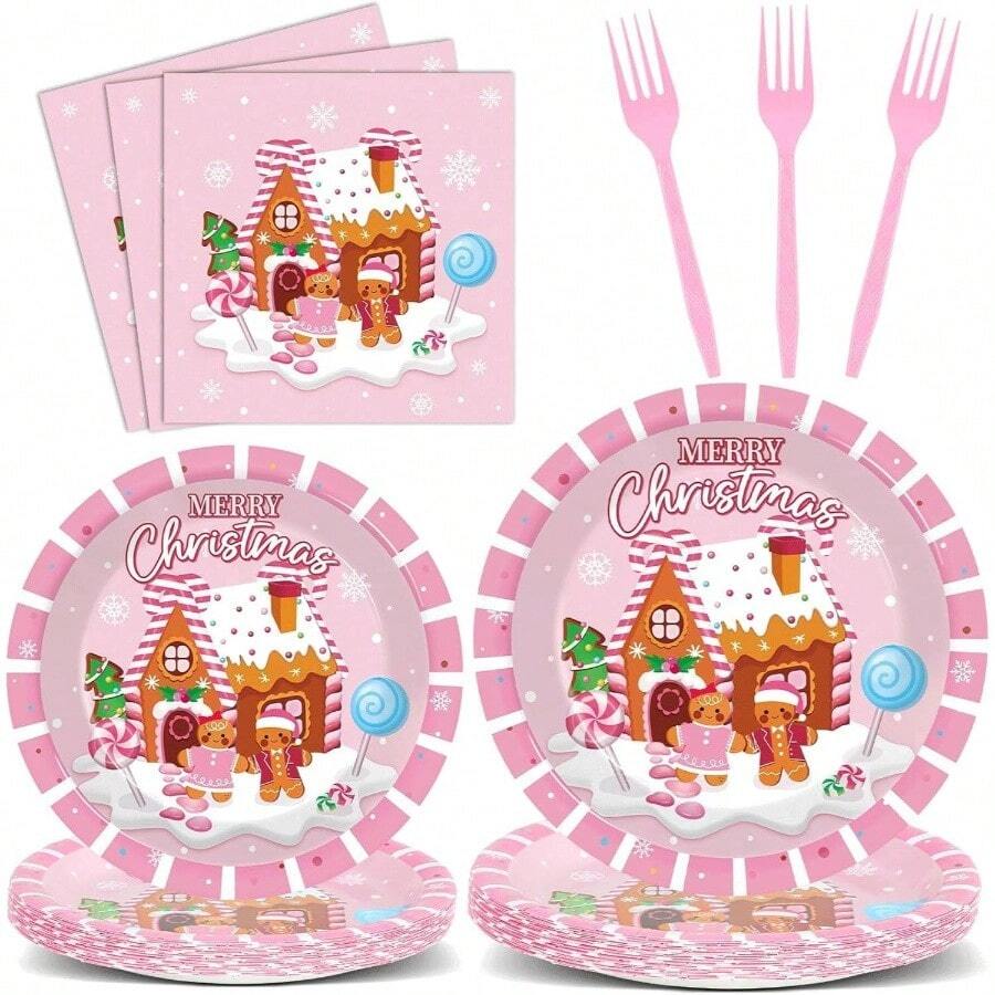 96 Pcs Gingerbread Party Supplies - Pink Gingerbread House Decorations ...