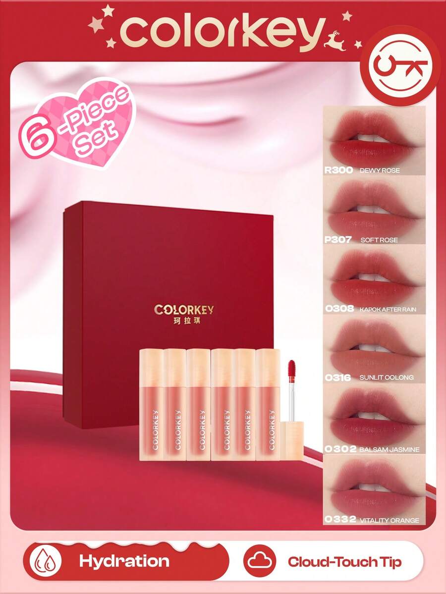 COLORKEY 1g*6「Crimson」Watery Lip Tint Gift Set,Liquid Lipstick,Watery ...