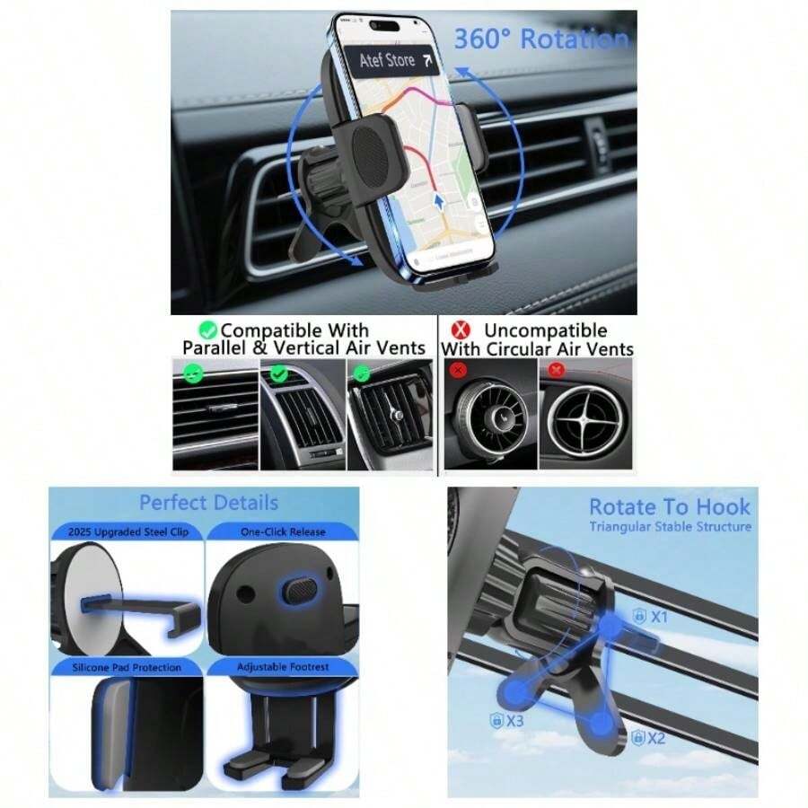 Phone Holder Car Vent 2025 Upgraded Clip Cell Phone Mount Hands Cradle ...