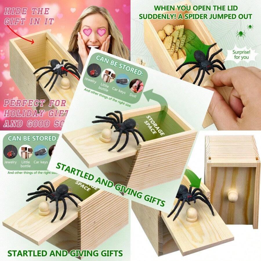 Wooden Surprise Spider Prank Box Handcrafted Spider In A Box For Adults ...