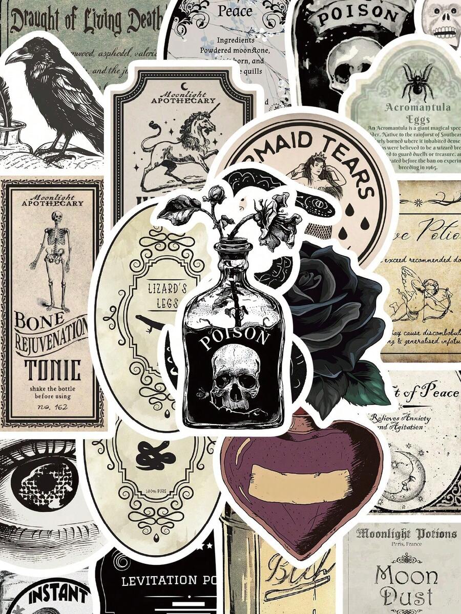 50pcs Gothic Apothecary Vintage Potion Labels Stickers For Notebooks ...