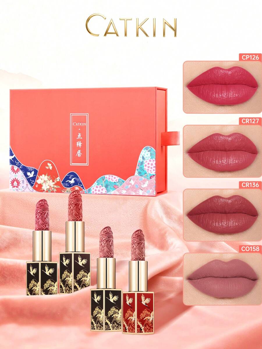 CATKIN CATKIN 4pcs Rouge Carving Lipstick Gift Box - Waterproof, Long ...