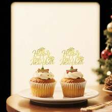 Pieces Happy New Year Cupcake Topper-Acrylic Gold 2026 New Year's Eve ...
