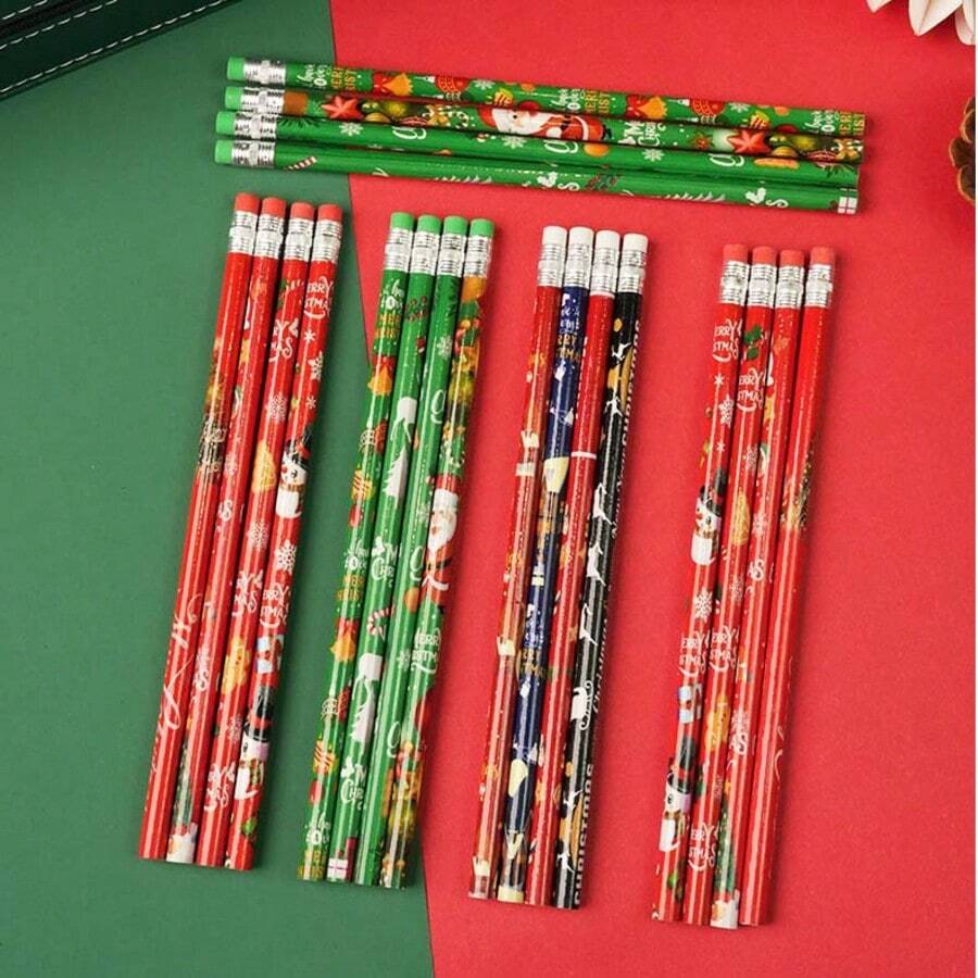 1 Set Of 2 Creative Christmas Pencil & Eraser Set, Christmas Holiday ...