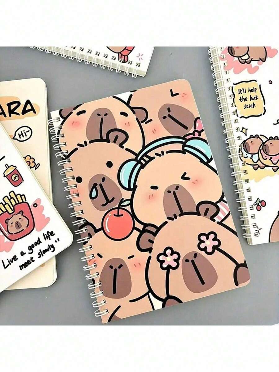 1/4 Capybara Spiral Notebook, Soft Leather, Cute Capybara Pattern ...