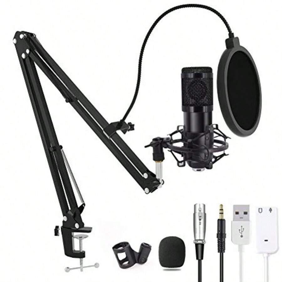 Computer Microphone Gaming Mic With Adjustable Boom Arm Stand USB PC ...