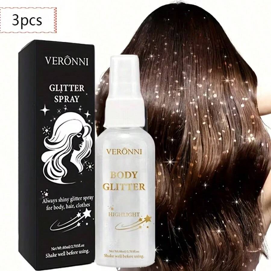 VERONNI 3pcs Glitter Highlighter Spray, Face Body Collarbone Hair Spray ...