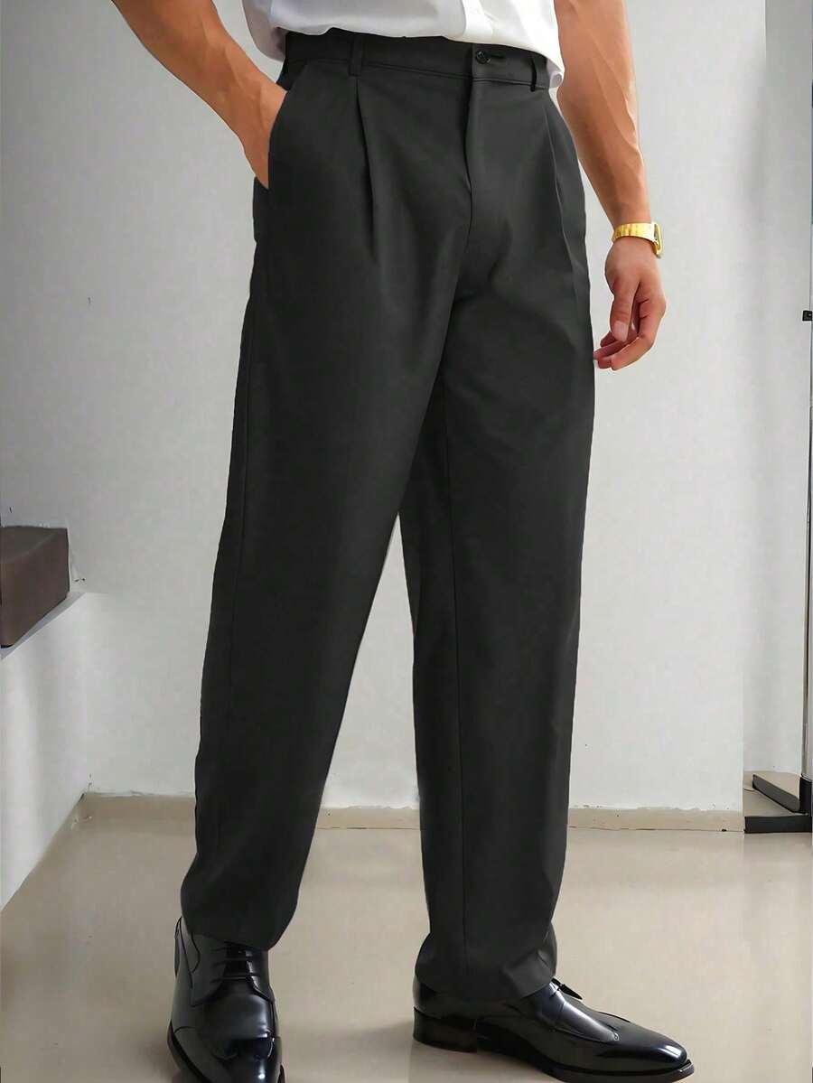 Men's Loose Lightweight Business Trousers, Polyester Wide Leg Pants ...