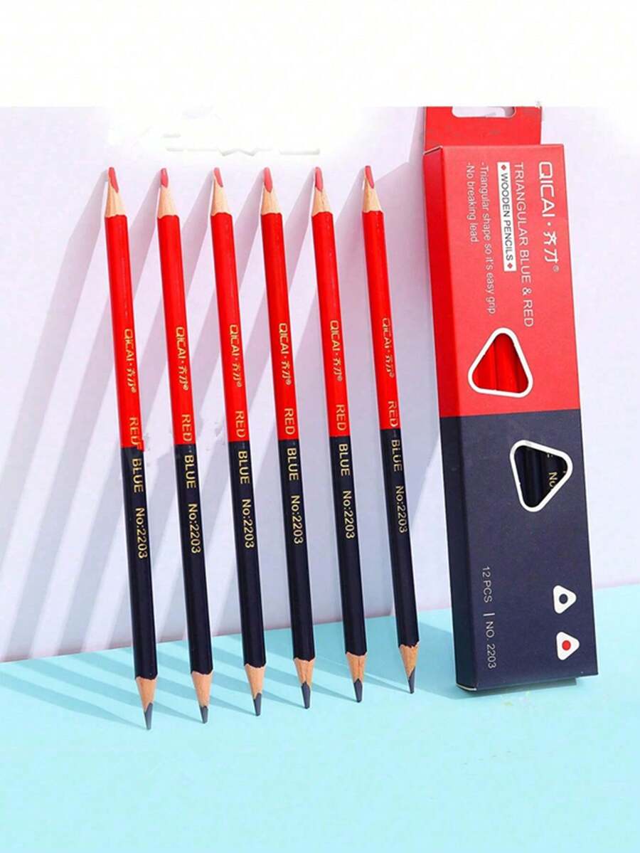 12 Pcs Triangle Rod Red Blue Double Head Construction Drawing Line ...
