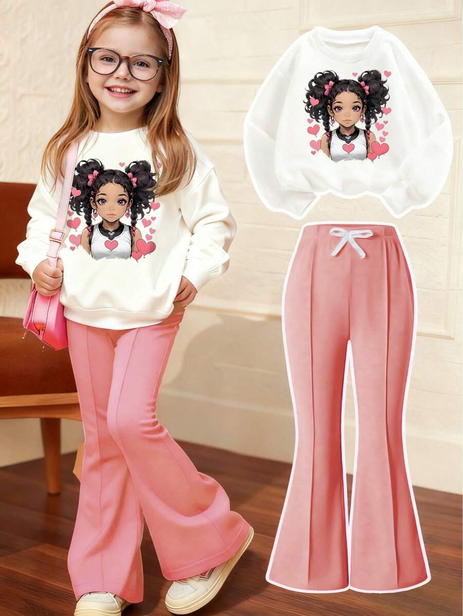 Tween Mädchen Outfit mit Buchstaben-Muster Sweatshirt mit ...