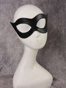 1pc Half Face Cat Eye Costume Mask Woman Black PU Leather Cat Mask ...