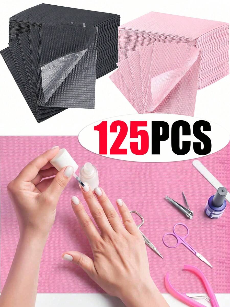 125pcs Disposable Pink & Black Nail Desk Mat, Foldable Cleaning Pad ...