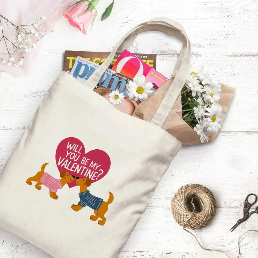 1pc LUC "Will You Be My Valentine?"Dachshund Canvas Tote Bag ...