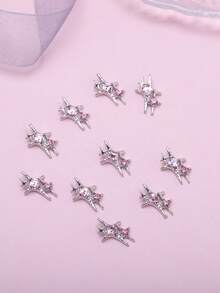 10pcs Charming Y2k Style Pink Cross Polaris Shaped Alloy Nail Art ...