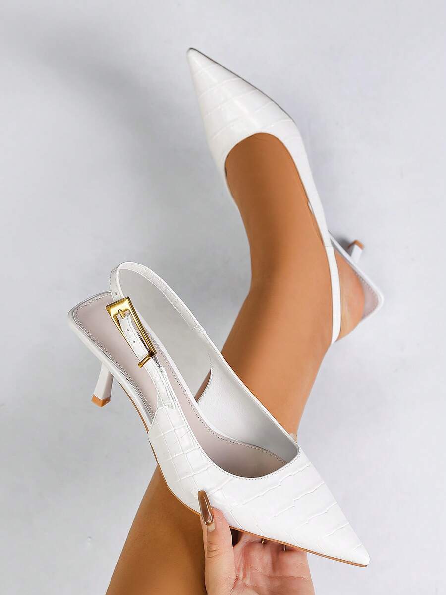 Women's Pointed Toe High Heel Shoes With Metal Buckle, Stone Texture ...