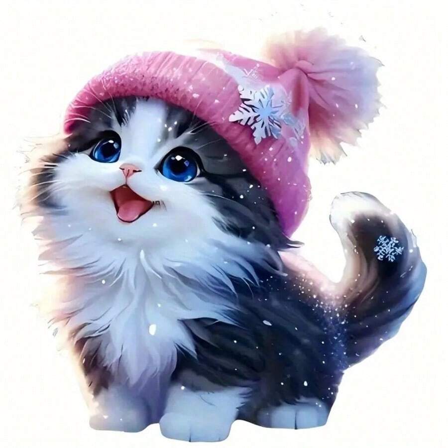 2D Flat, 2D Flat Sticker15.24cm Snow Cat Sticker- Winter Theme Cartoon ...