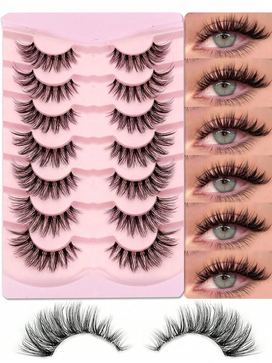 7 Pairs Cat Eye Lashes Manga Style Lashes Reusable False Eyelashes Faux ...