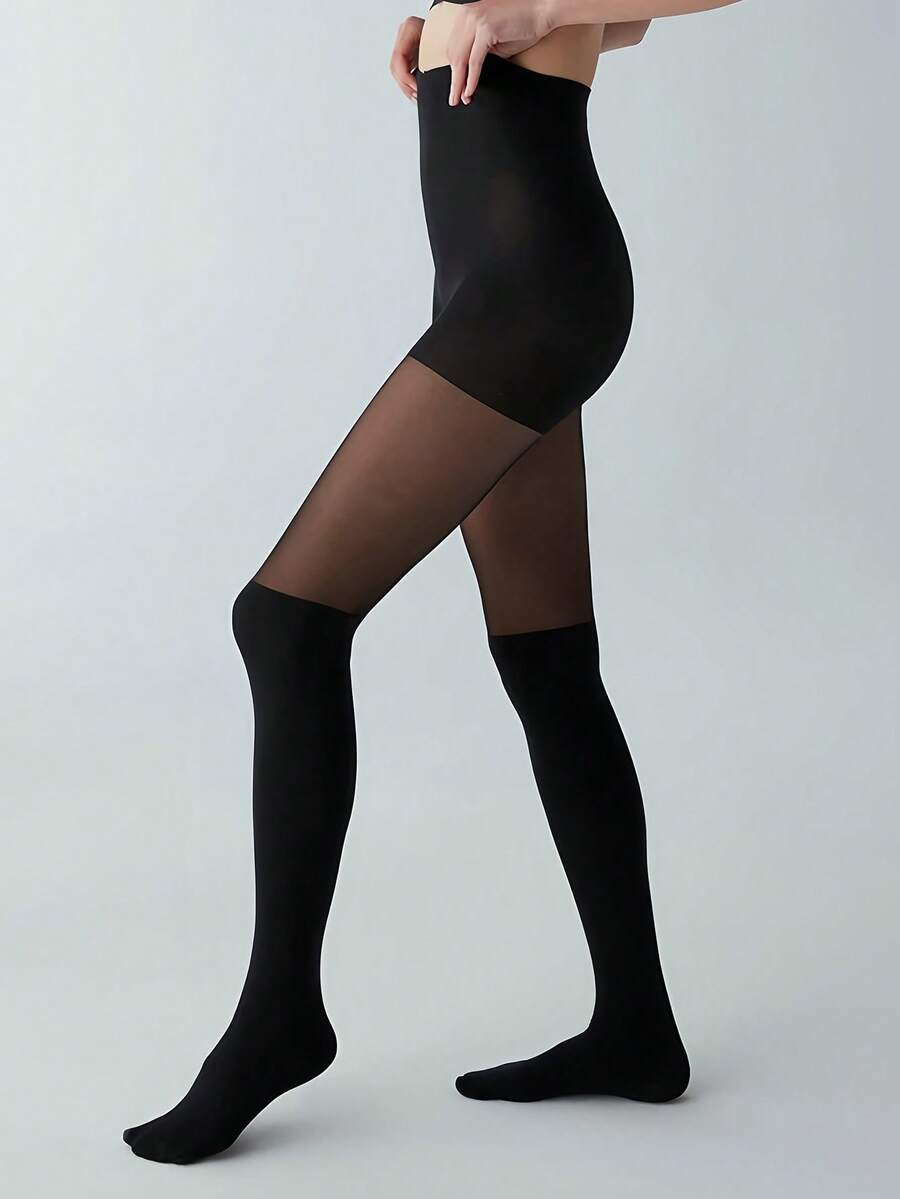 Shiny Black Skinny Pants And Thigh High Stockings - Women's Glossy ...