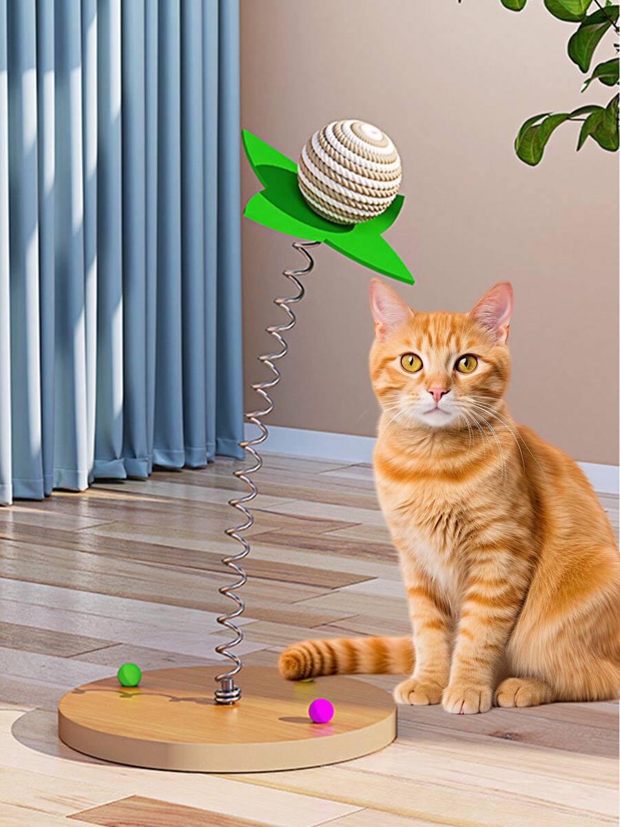 Cat Toys Teaser Wand Tumbler Spring Ball Self-Entertainment Cat Sisal ...