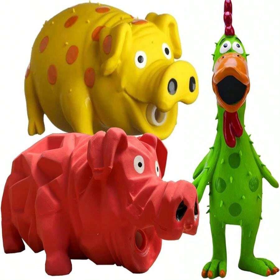 Multipet Latex Grunting Toy Bundle Color:Globken Chiken/Goblet Pig ...