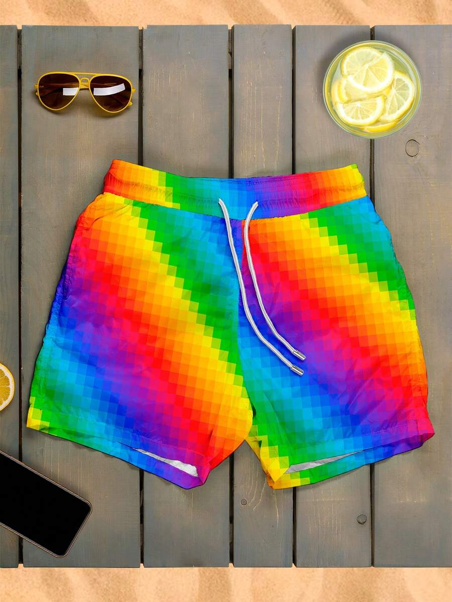Short Praia Masculino Pixel Rainbow Arco Iris SHORT 796 FLUXO GEEK ...