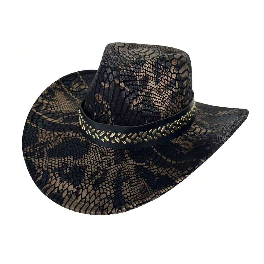 Western Cowgirl Hats For Men And Women Rolled Wide Brim Snake Skin ...