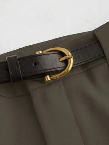 Mid-Rise Solid Color Elegant Straight-Leg Pants With Belt | SHEIN USA