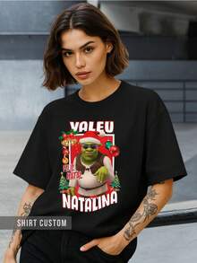 Camiseta Valeu Natalina Meme Ogro Juliete Personagem Engraçada Feliz ...