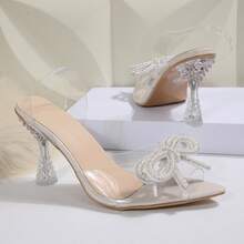 2025 New Fashion Crystal Rhinestones Bow-Knot Pointy Toe Transparent ...