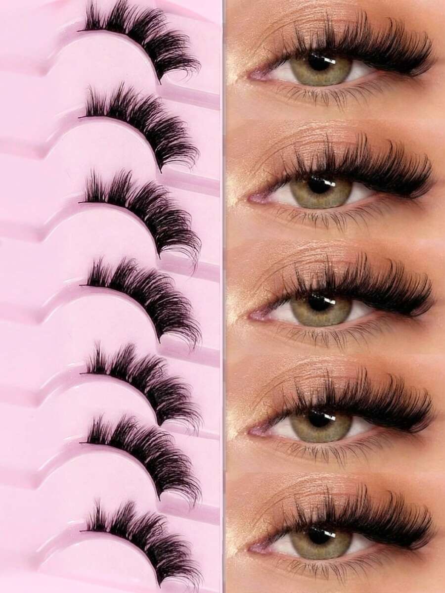 7 Pairs Half False Eyelashes Wispy Cat Eye Look Natural Short Small 3/4 ...