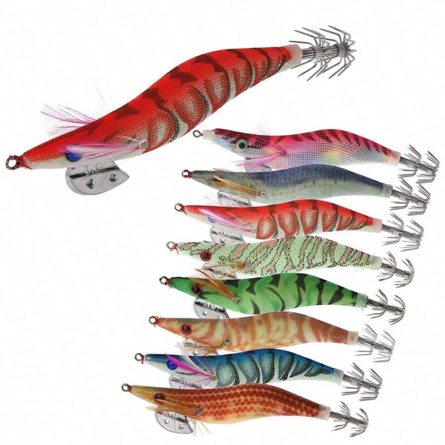 8pcs Squid Jig Hard Fishing Lures Artificial Spinner Lures Kit Jig Hook ...